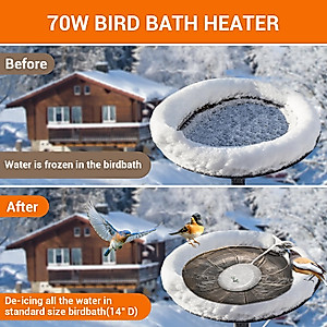 Keten Bird Bath Heater for Outdoors in Winter, 70W Thermostatic Controlled Auto Shut Off Birdbaths Deicer, Winter Water Heated De-icer for Bird, Chicken, Duck, Farm Trough