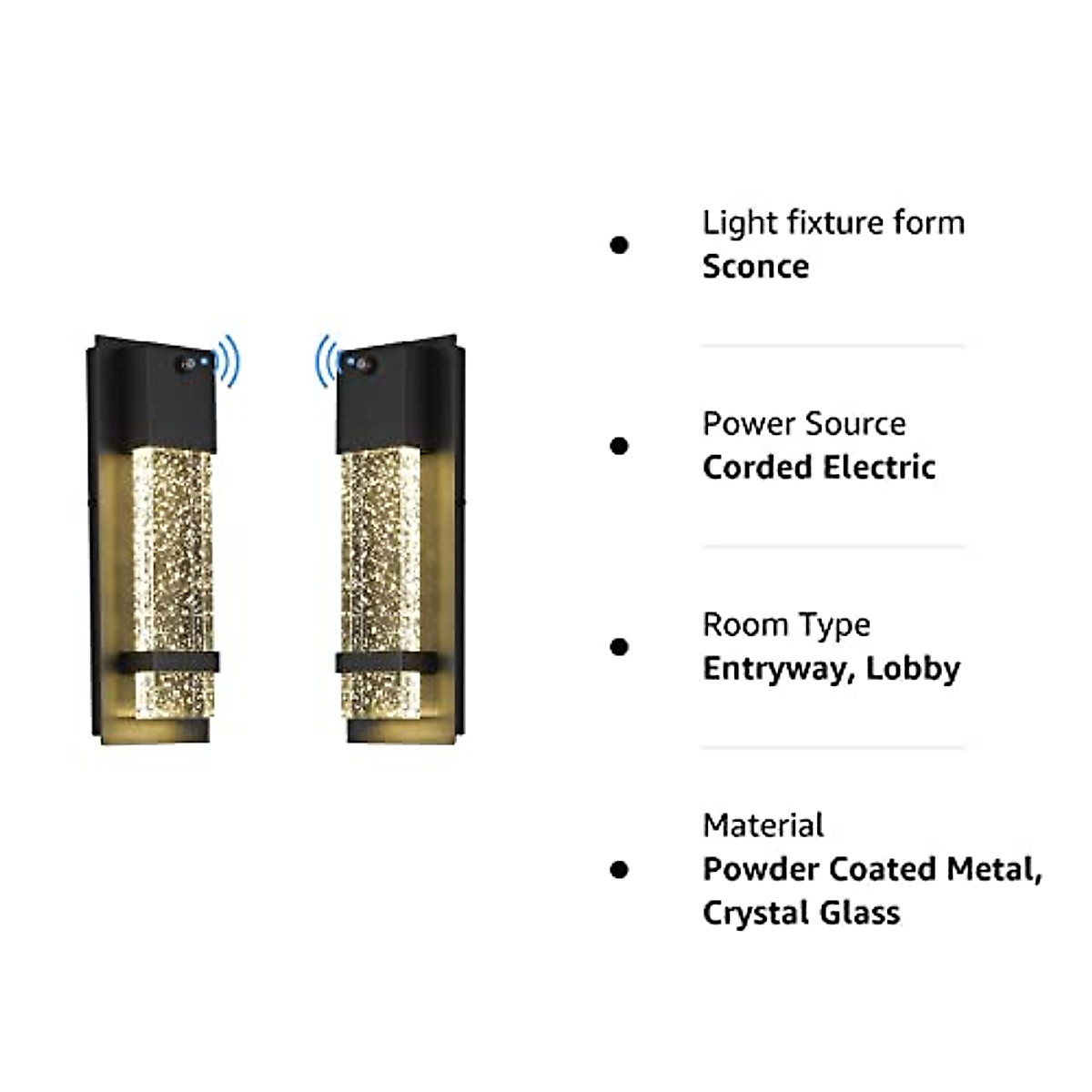 LED Dusk to Dawn Outdoor Wall Light Fixture - HWH Exterior Wall Sconce Porch Light 2 Pack, Outside Wall Lights in Black Finish with Crystal Bubble Glass, 5HW9-B-P-2PK BK