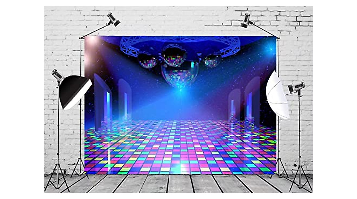 Disco Party Backdrop 7x5ft Vintage 70s-90s Neon Stage Decor