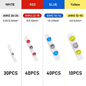 TICONN 120 Pcs Solder Seal Wire Connectors, Heat Shrink Butt Connectors, Waterproof and Insulated Electrical Wire Terminals, Butt Splice (120PCS)