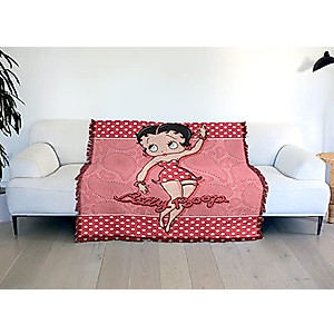 LOGOVISION Betty Boop Blanket, 50"x60" Paisley & Polka Dots Woven Tapestry Cotton Blend Fringed Throw