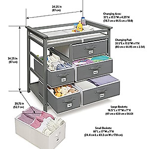Badger Basket Modern Baby Changing Table with 6 Storage Drawers and Pad - Gray