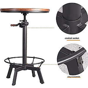 Topower Three-Piece Bar Table and Chair Set Height Adjustable Pub Table and Industrial Dining Breakfast Chair Metal Bar Stool with Wood Backrest Black (1 Table + 2 Chairs)