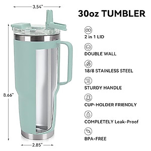 HASLE OUTFITTERS 30oz Tumbler With Handle, Insulated Travel Coffee Mug With Straw Leak-Proof Double Wall Stainless Steel Vacuum Tumblers Metal Cup with Straw for Hot and Cold Drink
