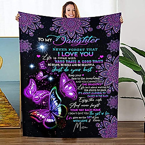 yuboo to Daughter's Gifts Butterfly Blanket from Mom,Fleece Purple Sublimation Throw for Daughter&Girl's Gifts Birthday/Holiday Present,60x50 inches for Adults and Teens