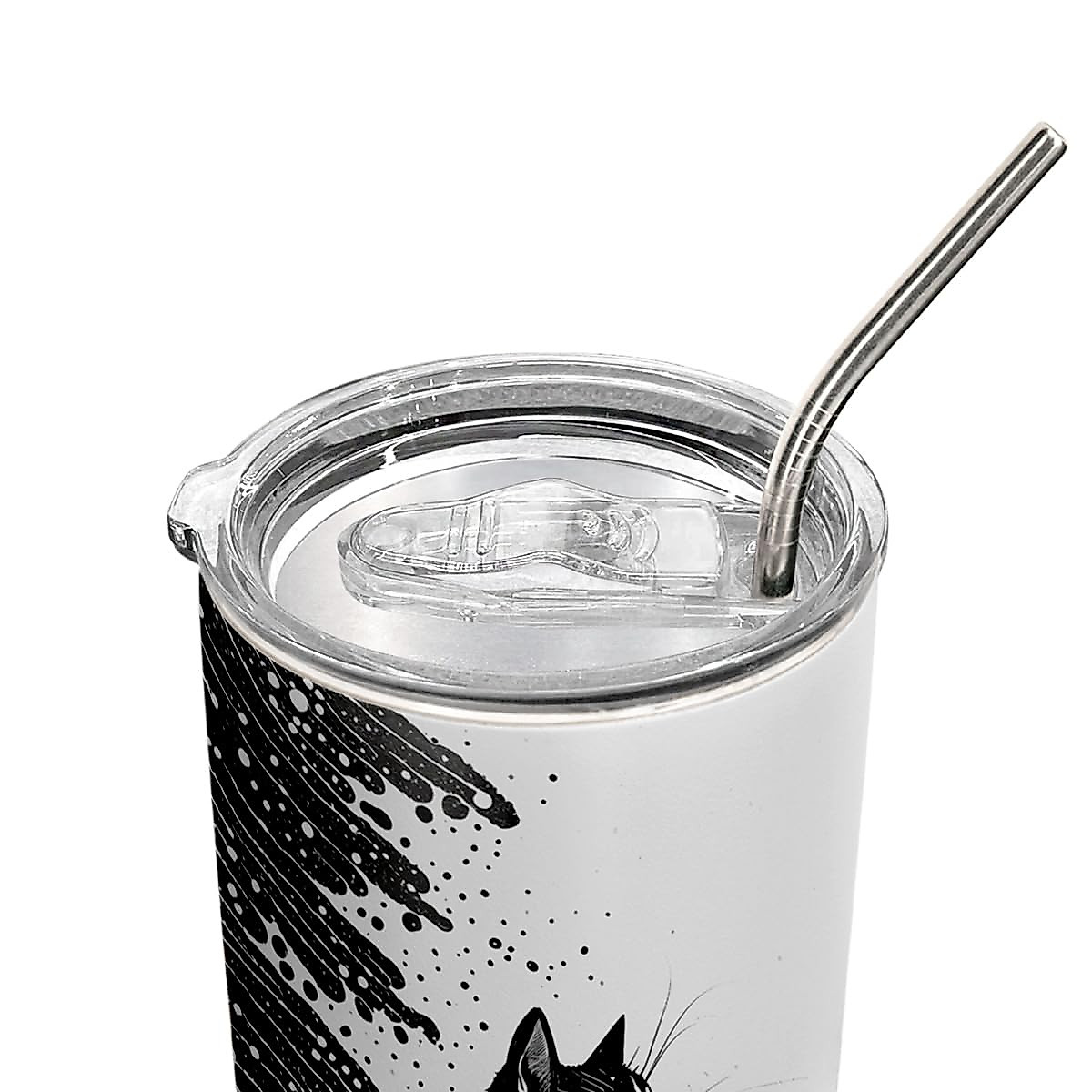 20oz Black and White Retro Vintage Cat Tumbler, Gifts for Cat Lovers, Coffee Thermos for Women, Stainless Steel Double Wall Vacuum Insulated Coffee Mug, Travel Cup with Lid