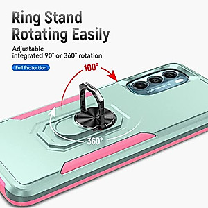 KSELF Moto G Stylus 5G 2022 Case: Shockproof Military-Grade, Ring Kickstand, Tempered Glass Protector (Green & Pink)