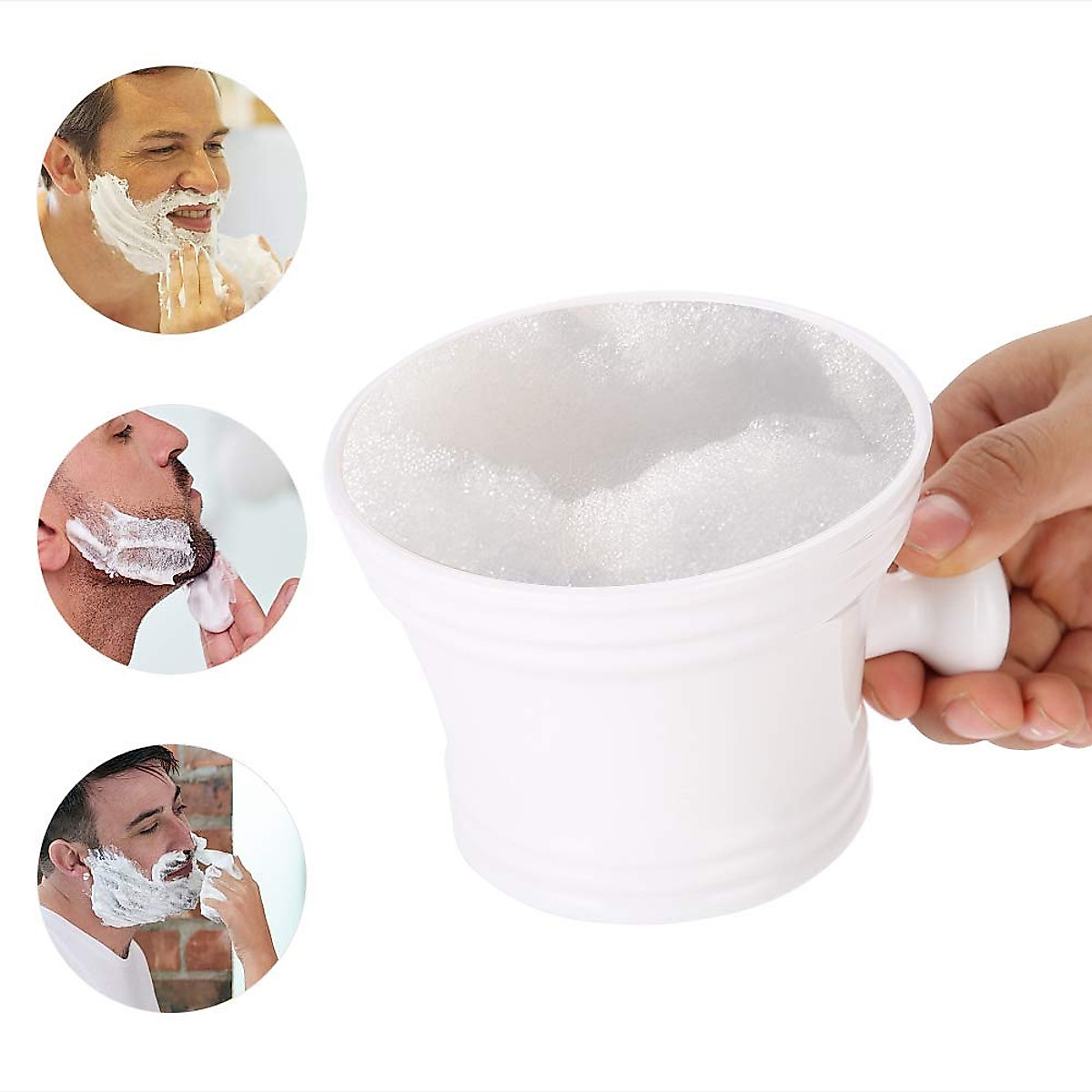 2 Colors Plastic Shaving Soap Bowl Foam Shaving Soap Cream Bowl with little handle Shaving Bowl for Men, Traditional Wet Shaving Factory Shaving Mug (White)