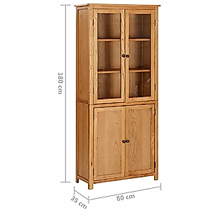 Tidyard Bookcase with 2 Glass Doors and 2 Wooden Doors Cabinet Oak Wood Book Display Cabinet Organizer for Living Room, Bedroom, Home Furniture 31.5 x 13.8 x 70.9 Inches (W x D x H)
