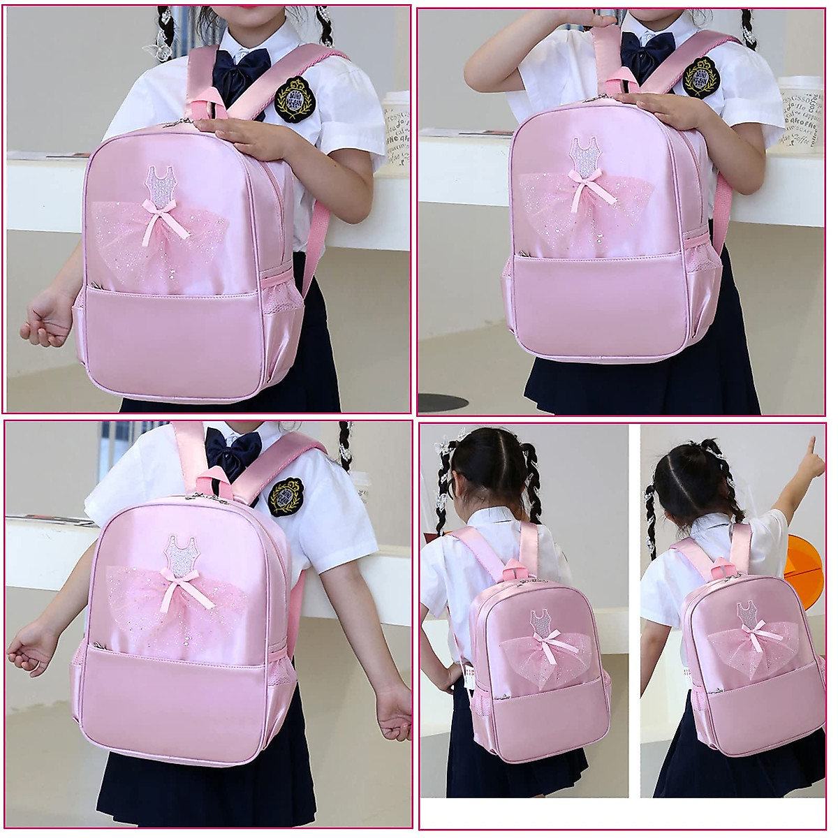 Dorlubel Cute Ballet Dance Backpack Tutu Dress Dance Bag with Key Chain Girls (Pink8 of Dress)