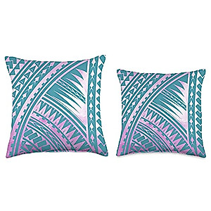 Samoan Flag Polynesian Authentic Siapo Tatau Art Samoan Polynesian Siapo Tatau Talofa Tapa Art Abstract Throw Pillow, 18x18, Multicolor