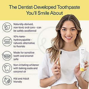 ELIMS Nano Hydroxyapatite Fluoride Free Toothpaste - Xylitol Remineralizing Toothpaste for Whitening Sensitive Teeth - SLS Free Orange Pineapple Mint Flavored Toothpaste for Adults & Kids 4oz