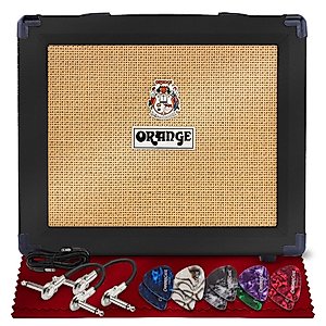 Orange Crush 20 (Black) Guitar Amplifier, Twin-Channel 20W Amp (CRUSH20) High gain preamp Design, CabSim Loaded Headphone Output + Bundle Xpix Cables, Guitar Picks, & FiberTique Cloth