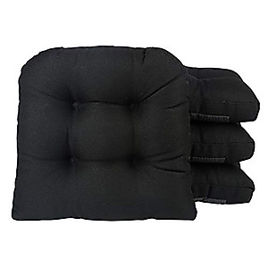 Klear Vu Gripper Overstuffed Universal Non-Slip Dining Chair Cushions for Kitchen Decor or Office Use, U-Shaped Skid-Proof Seat Pad, 15x15 Inches, 4 Count (Pack of 1), Midnight Black