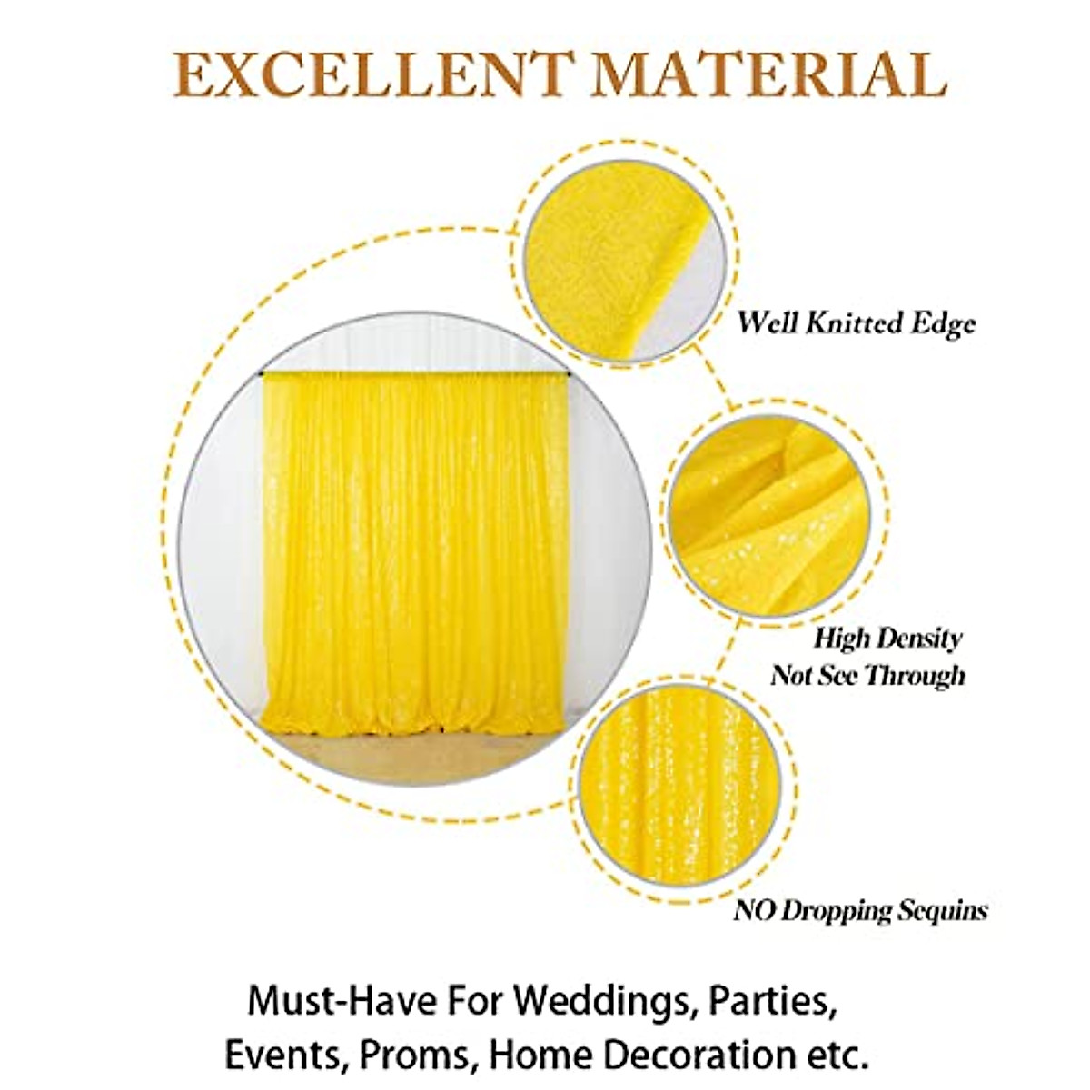 Yellow Glitter Backdrop Curtain Photo Backdrop 4FTx7FT Sequins Shimmer Curtains for Backdrop -1011E