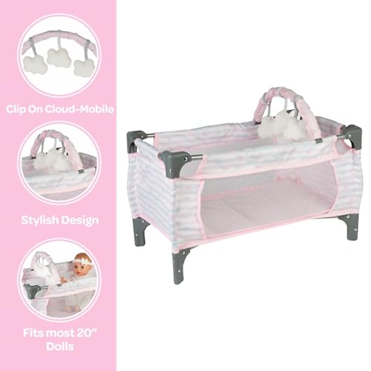 Adora Pack-N-Play Deluxe Baby Doll Crib & Easy to Convert Changing Table Set, Includes Storage Box and Removable Diaper Pad, Holds Most Dolls up to 20”, Perfect Gift for Ages 3+