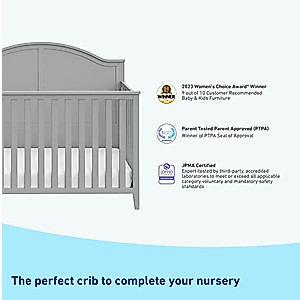 Graco Wilfred 5-in-1 Convertible Crib (Pebble Gray) – GREENGUARD Gold Certified, Converts to Toddler Bed and Full-Size Bed, Fits Standard Full-Size Crib Mattress, Adjustable Mattress Support Base