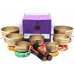 Chakra Healing Tibetan Hammered Himalayan Singing Bowl Set of 7 Meditation Bowls Hand Bowls from Nepal