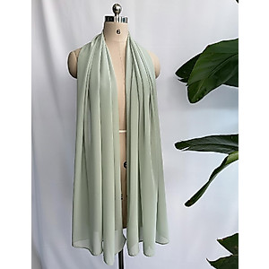 BEAUZSUZSANA Women Chiffon Shawls and Wraps for Evening Dresses Wedding Party Travel Scarves Pashmina Bikini Cover Up (Sage Green)