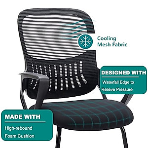 SMUG Desk Chair No Wheels Set of 2, Mid Back Computer Chair Ergonomic Mesh Office Chair with Larger Seat, Executive Sled-Base Task Chair with Lumbar Support and Armrests for Women Adults, Black