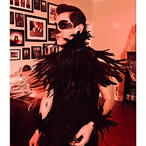 L'VOW Black Feather Shrug Cape Raven Crow Shawl Collar Maleficent Halloween Black Swan Costumes for Women(Black003)