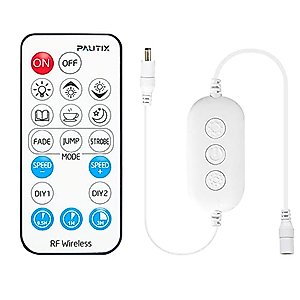 PAUTIX RF Remote Dimmer for Single Color LED Strip Lights,18-Key Wireless Remote and in-line Controller DC 5-24V for 3528/2835/5050/COB LED Tape Lights,Timer Function