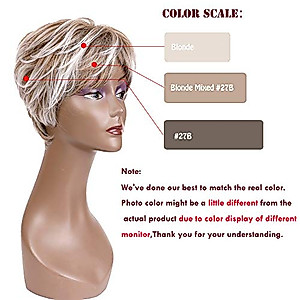 QUEENTAS Pixie Layered Short Blonde Wigs for White Women Black Women Synthetic Hair (Blonde Mixed Brown)