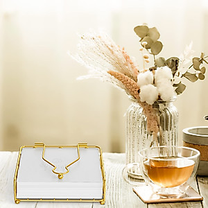 Lxmons Modern Napkin Holder for Tables, Horizontal Tissue Dispenser for Kitchen Countertop, Dining or Picnic Table Décor, Metal Paper Napkin Organizer for Restaurant, Flat Cocktail Napkin Caddy, Gold