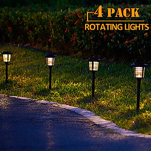Solar Pathway Lights, Solar Path Lights Outdoor 4Pack w/Rotate Mode, 15-30Lumen Bright LED Pathway Light Solar Powered, IP65 Waterproof, Auto On/Off, Long Last, for Landscape Garden Lawn(Warm White)