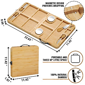 Fccabin Travel Charcuterie Boards, Cheese Board Folding Outdoor Picnic Cheese Tray Set with Knife Cutting Boards Foldable Serving Platter for Family Gathering Holiday Wedding House Warming Gifts