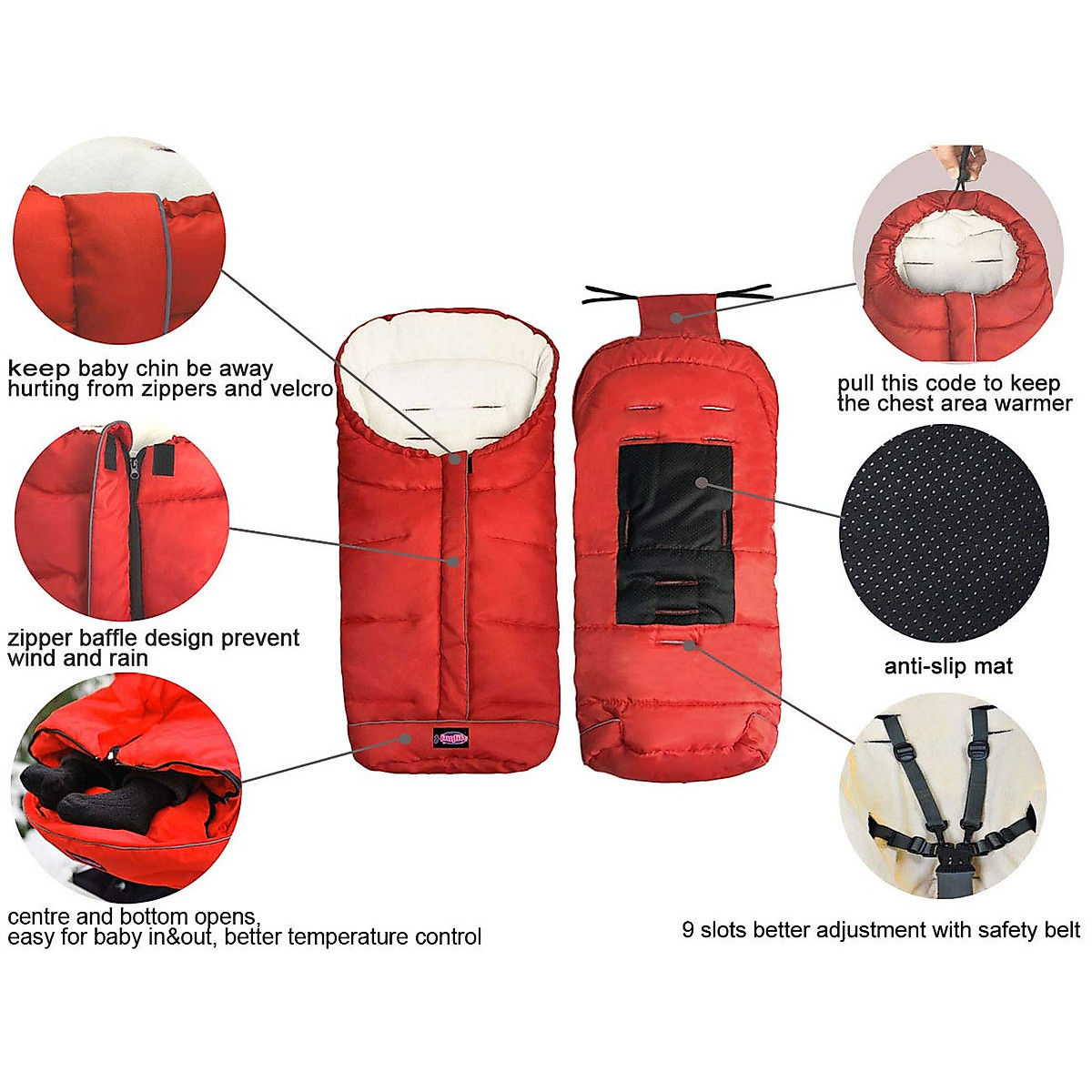 Winter Outdoor Tour Waterproof Baby Stroller Footmuff, Cozy Warm Toddler Sleeping Bag for Most Pushchair, Jogger, Strap Position Adjustable Stroller Blanket