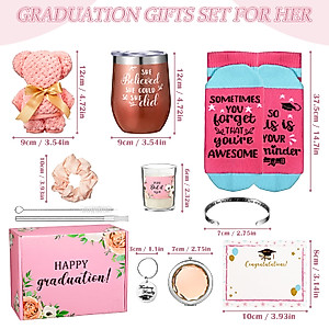 Teling Graduation Gifts for Her Graduation Gift Basket Set Includes Coffee Mug, Bracelet, Keychain, Candle, Towel, Socks, Scrunchie, Mirror Candle Card for Senior College Graduation Party (Pink)