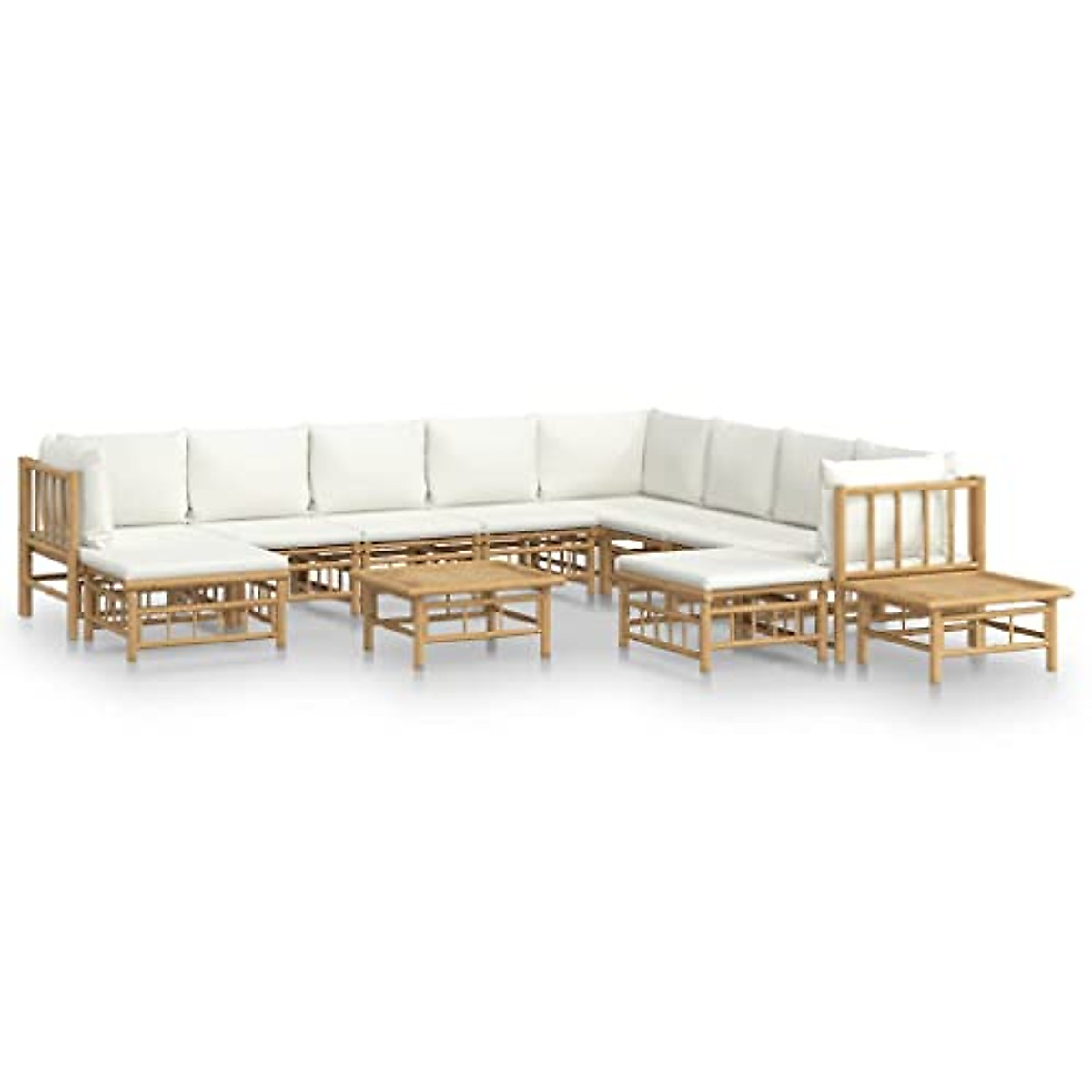 CUMYZO 12 Piece Patio Lounge Set with Cream White Cushions Bamboo 92.3kg/203.06lb