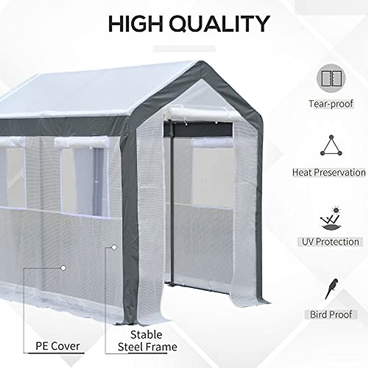 Outsunny 8' L x 6' W x 7' H Outdoor Walk-in Tunnel Greenhouse Garden Warm Hot House with Roll Up Windows, Zippered Door, & Weather Cover