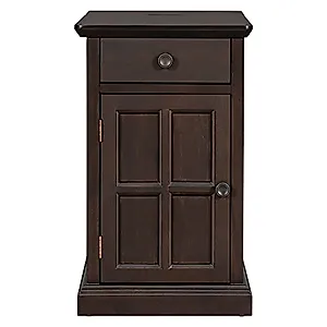 Traditional Wood End Table with Charging Station, Modern Vintage Sofa Chair Side Table Nightstand with Storage & Drawer for Living Room Bedroom, No Assembly, Antique Espresso