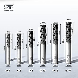 SPEED TIGER Micrograin Carbide Square End Mill - 4 Flute - 10mm 75L (1 Piece, 10mm) - for Milling Alloy Steels, Hardened Steel, Metal & More – Mill Bits Sets for DIYers & Professionals