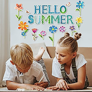 AIEX 53pcs Hello Summer Cut-Outs Floral Cut Outs and Flower Cut Out Paper Elementary Classroom Bulletin Board Decorations for Back to School Bedroom Summer Themed Party Decor