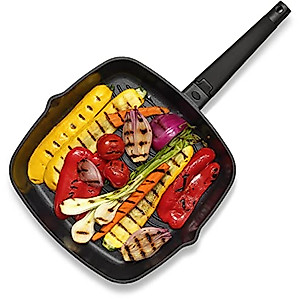 ZAVOR Noir 11" Square Grill Pan for Stove Tops - Quality Cast Aluminum, Titanium Infused Ceramic Nonstick Coating & Removable Handle - Lighter than Cast Iron - Induction Ready, Dishwasher & Oven Safe
