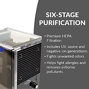 Prolux New Comfort 6 Stage UV, Ozone Generator Air Purifier Cleaner HEPA, Covers 3000 Feet, Acrylic, Home or Commercial Use, Adjustable, Powerful Fan, Portable