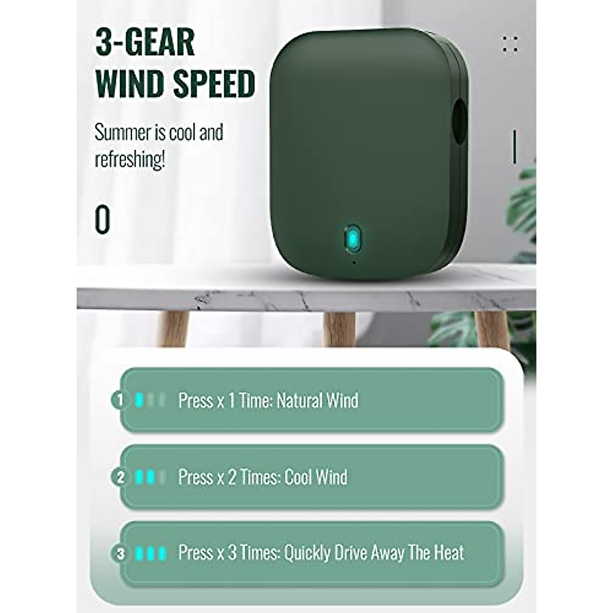 Dadanism Neck Fan, 2-in-1 USB Portable Fan 3 Speeds Rechargeable Hands Free Waist Clip Necklace Fan, Adjustable, Detachable Cooling Desk Fan for Office Outdoor Travel Queue, Green