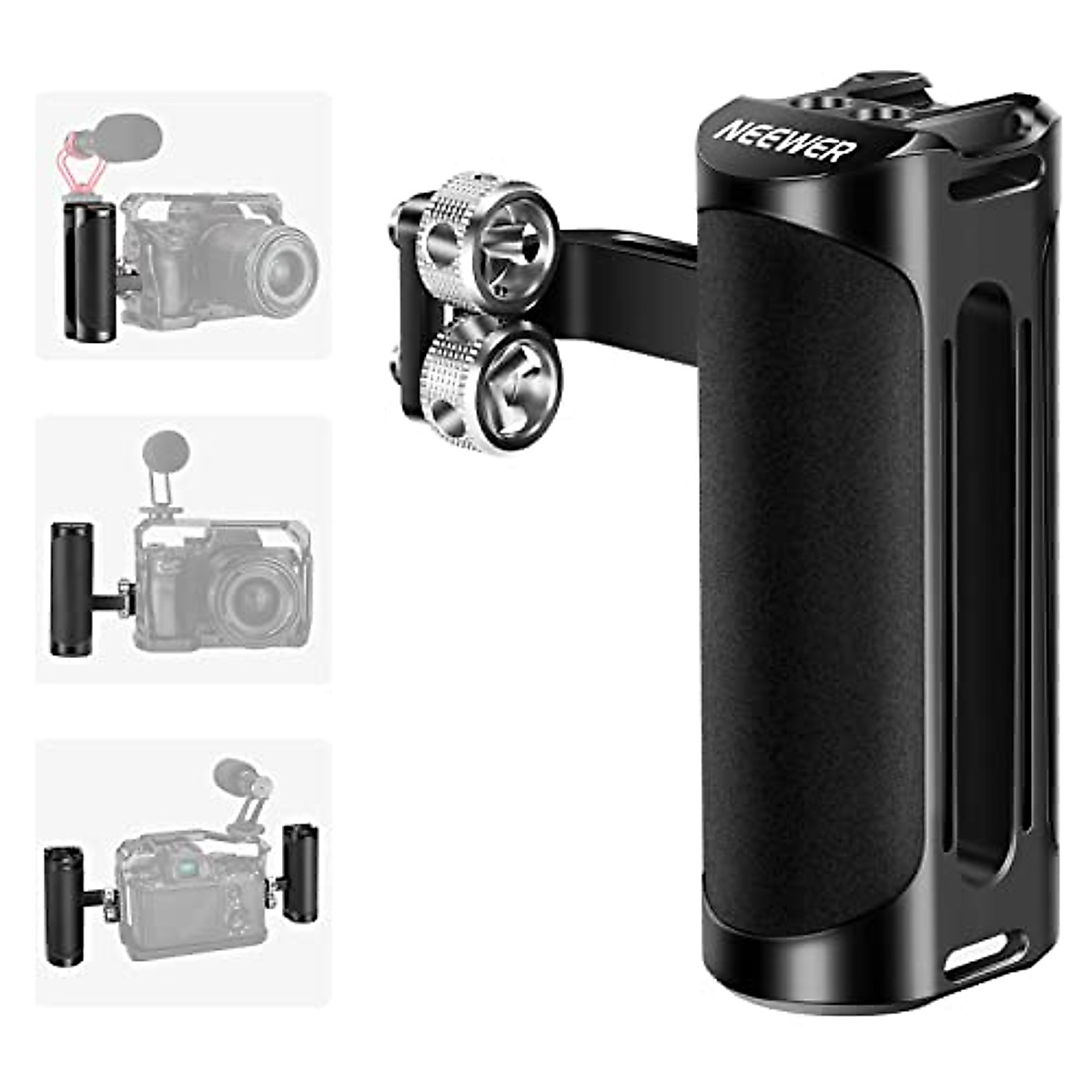 NEEWER Aluminum Side Handle Grip, Compatible with SmallRig Camera Cage for DSLR & Mirrorless Camera, Vertical/Horizontal Adjustment Handgrip with Cold Shoe, Built in Hex Key and 1/4" Threads, VS105
