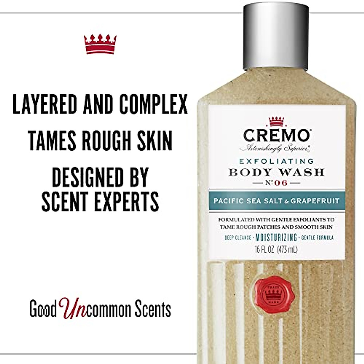 Cremo Exfoliating Pacific Sea Salt & Grapefruit Body Wash, A Refreshing Scent with Notes of Fresh Mint, Citron, Cedar and Moss, 16 Fl Oz (2-Pack)