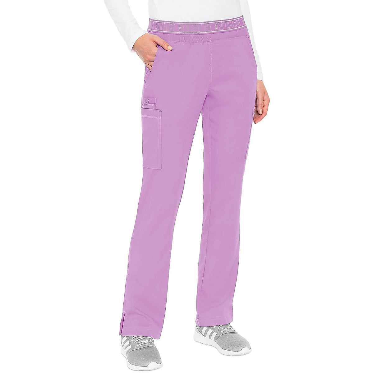 Med Couture Women's Yoga Pull-On Pant with 7 Pockets Ultra-Soft Rib-Knit Waistband and 2-Way Stretch Technology - MC7739, S, Lilac