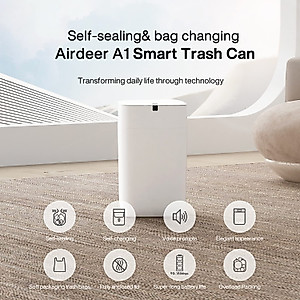 Airdeer Automatic Trash Can, 4 Gallon Self Sealing and Self-Changing Smart Trash Can, Motion Sensor, Touchless Garbage can with lid for Kitchen Bathroom Bedroom Office, 6 Refill Rings(A1, White)