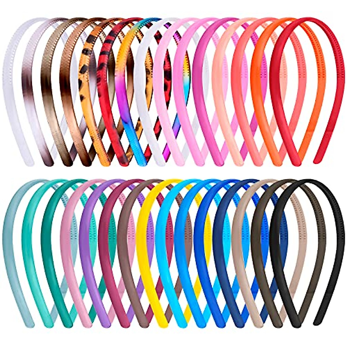 Duufin 30 Pieces Plastic Headbands, Thin Plain Plastic Headband with Teeth, Colorful Plain Headbands 0.8cm, for Girls and Women, 30 Colors