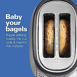 Hamilton Beach 2 Slice Extra Wide Slot Toaster with Shade Selector, Bagel, Keep Warm and Defrost Settings, Auto-Shutoff and Cancel Button, Silver and Grey (22816)