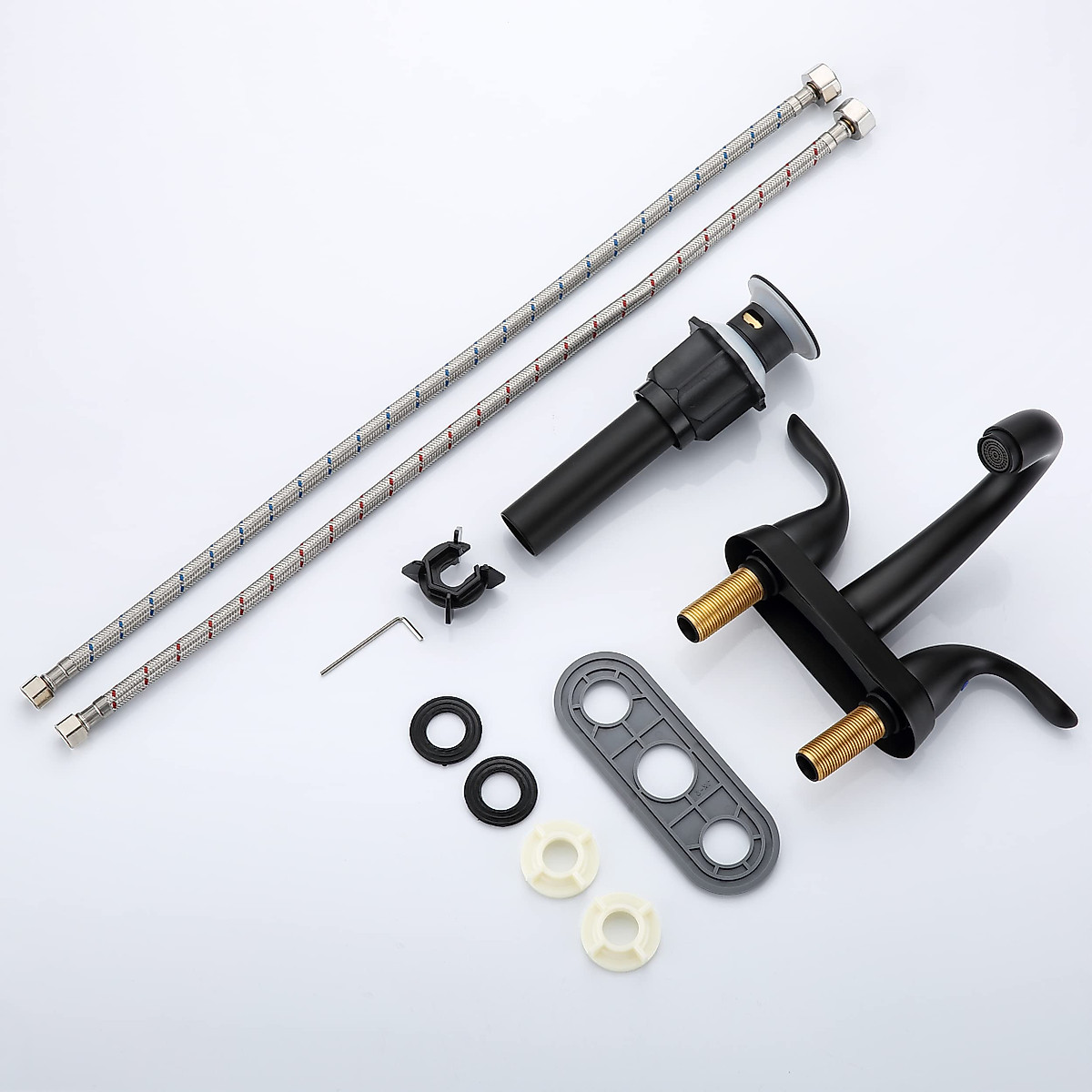 2 Handle Bathroom Sink Faucet, with Pop up Drain & Supply Lines, 4 Inch Centerset Faucet for Lavatory Bathroom Sink, Professional Modern Vessel Deck Mount Vanity rv Faucet, Matte Black