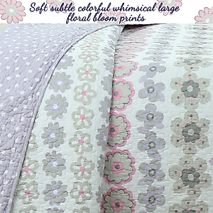 Cozy Line Home Fashions Light Purple Lavender Pink Floral 100% Cotton Reversible Quilt Bedding Set, Bedspread, Coverlet for Girls (Lilac Flower, Twin - 2 Piece)