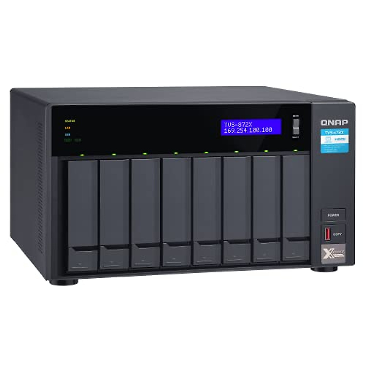QNAP TVS-872X-i5-8G-US Desktop 8-bay NAS/iSCSI IP-SAN, Intel® Core™ i5 6-Core Processor, 8GB DDR4 RAM, 10GbE*1 (BASE-T), 1GbE*2