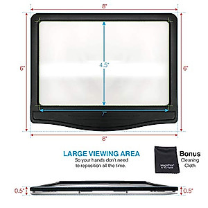 [Rechargeable] 3X Large Ultra Bright LED Page Magnifier with 12 Anti-Glare Dimmable LEDs (More Evenly Lit Viewing Area & Relieve Eye Strain)-Ideal for Reading Small Prints & Low Vision…